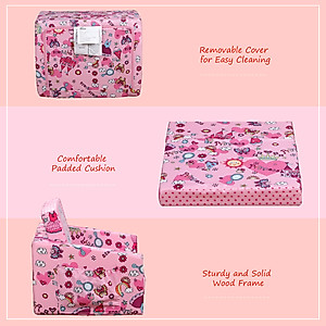 Qaba Kids Fold-Out Couch/Chair Lounger with Space-Themed Washable Fabric & Removable Cushion for 3-6 Years Old, Pink