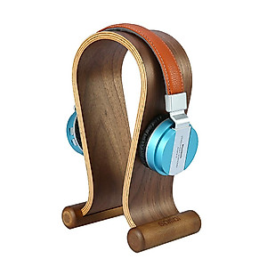 mewmewcat Headphone Stand, Wooden Walnut Wood Headphone Gaming Headset Display Stand Holder Hanger Black Walnut