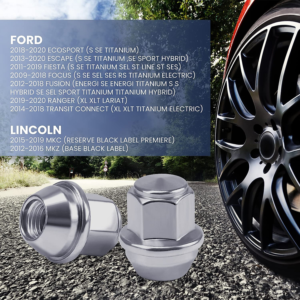 Lichamp 20pcs OEM Lug Nuts 12x1.5 Chrome Original Factory Cone Seat Style M12x1.5 Lugnuts Compatible with Ford Fusion Escape Focus Lincoln MKC MKZ Wheel Tire Accessories