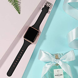 Laffav Slim Band Compatible with Apple Watch 41mm 40mm 38mm iWatch SE & Ultra & Series 8/7/6/5/4/3/2/1 for Women Men, Black, S/M