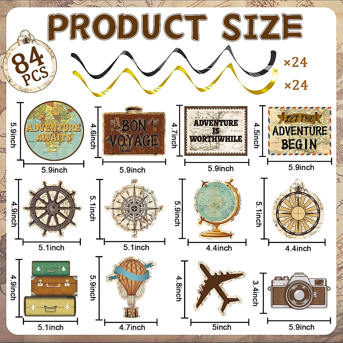 Qyeahkj 84Pcs Travel Themed Party Decorations Bon Voyage Hanging Swirl Adventure Awaits Birthday Party Streamer Around The World Party Wall Ceiling Supplies for Cruise Retirement Farewell Graduation