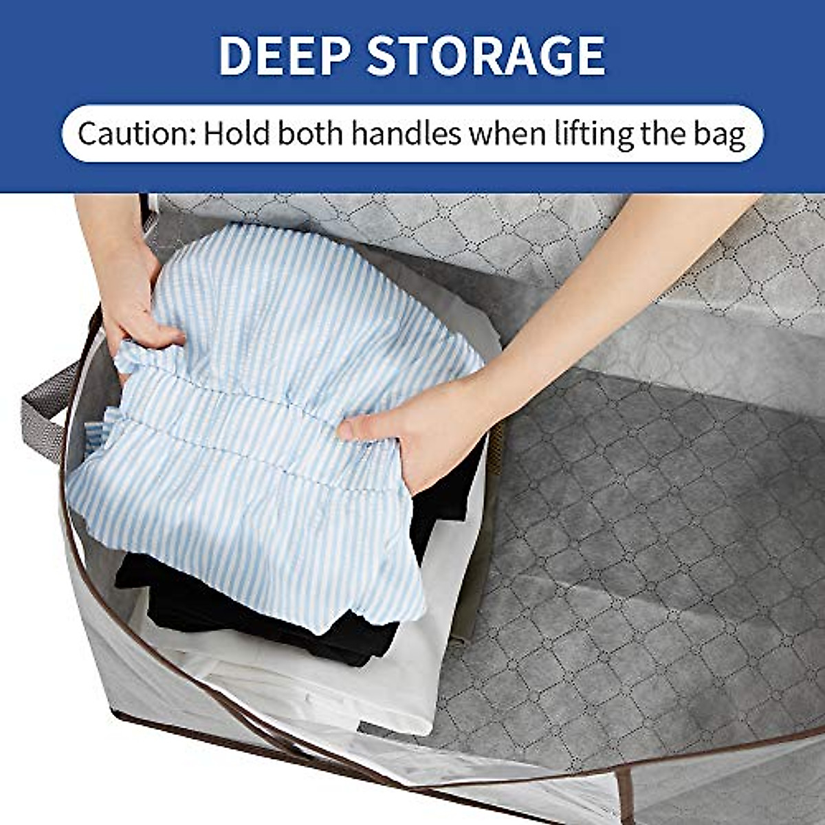 JERIA 6-Pack Foldable Closet Organizer Clothing Storage Bags with Clear Window, Reinforced Handle and Sturdy Zipper (Grey)