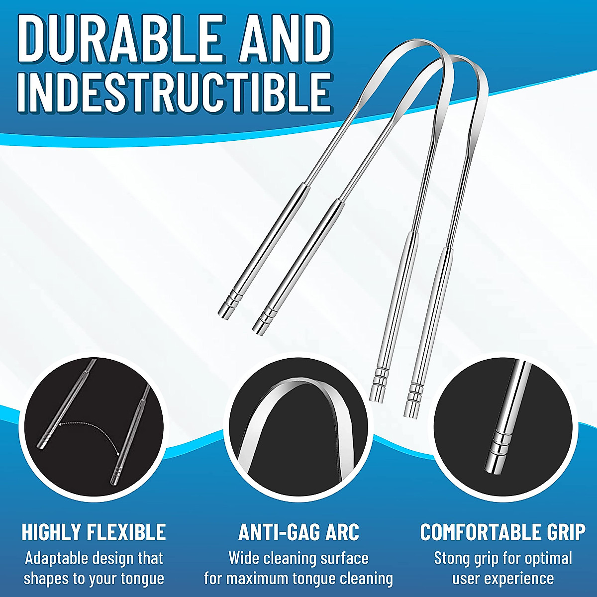 Tongue Scraper with Travel Case – 2 Pack - Reusable Medical Grade Stainless Steel Tounge Cleaner for Oral Hygiene Care Fresh Breath - Bad Breath Treatment for Adults and Kids