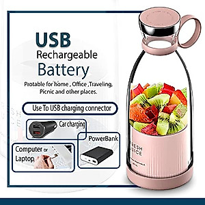 Portable Blender for Shakes and Smoothies | Fresh Juicer Personal Blender | USB Rechargeable Mini blender | On The Go Blender for Sports, Travel & Office (Pink)