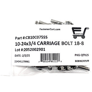 10-24x3/4 Carriage Bolts Stainless Steel 18-8 (25 Pieces)