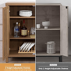 SICOTAS Rattan Sideboard Buffet Credenza Cabinet - 2 Pieces Farmhouse Kitchen Coffee Bar Cabinet with Rattan Decorated Doors - Boho Chest Storage Buffet Cabinet - Oak