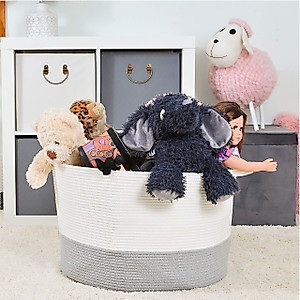 Large Blanket Basket | Cotton Rope Basket for Blankets Living Room | Size 21.7" x 21.7" x 13.8" | Large Basket for Blankets | Baby Laundry Basket |