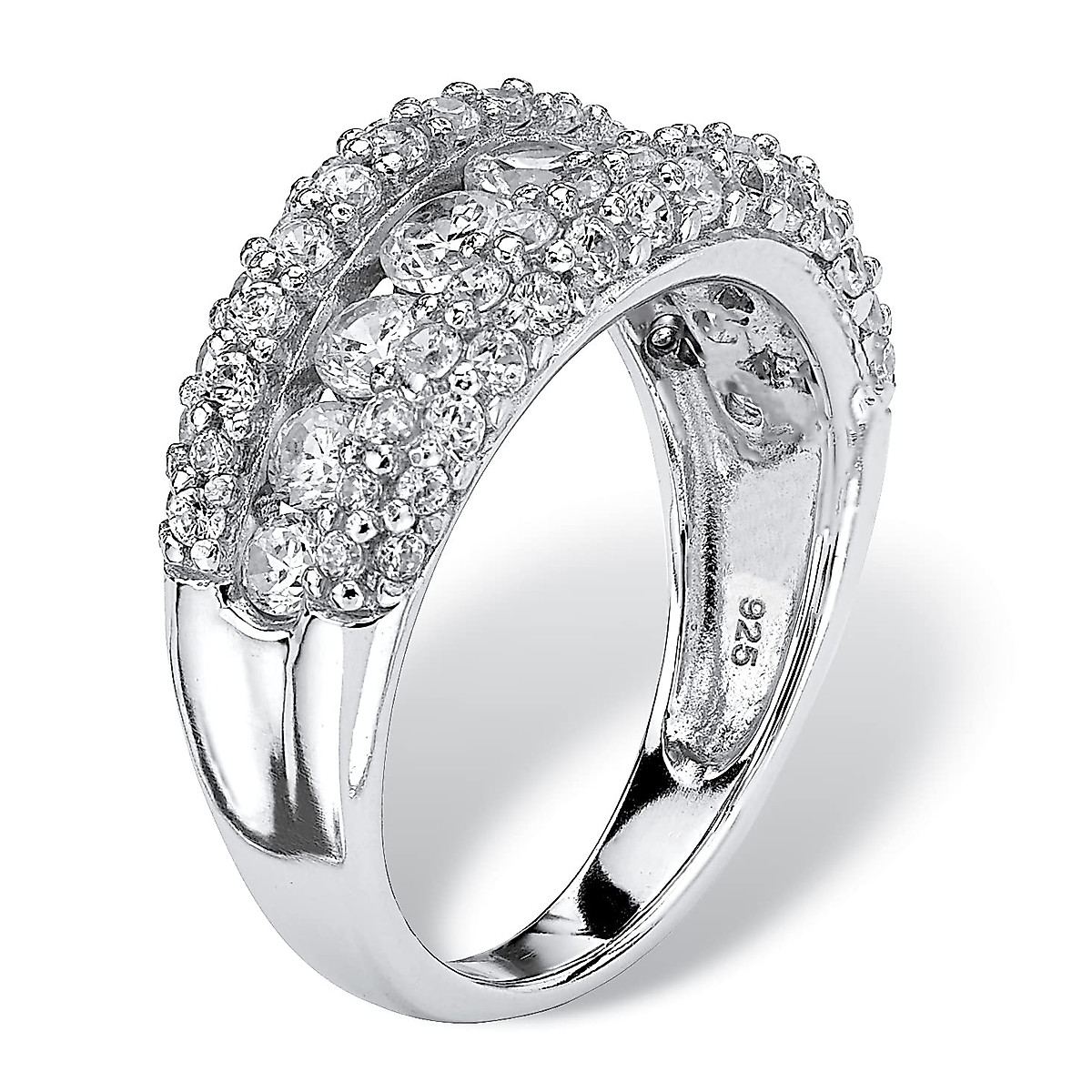 PalmBeach Platinum-plated Sterling Silver Round Cubic Zirconia Triple Row Engagement Ring Sizes 6-10 Size 10