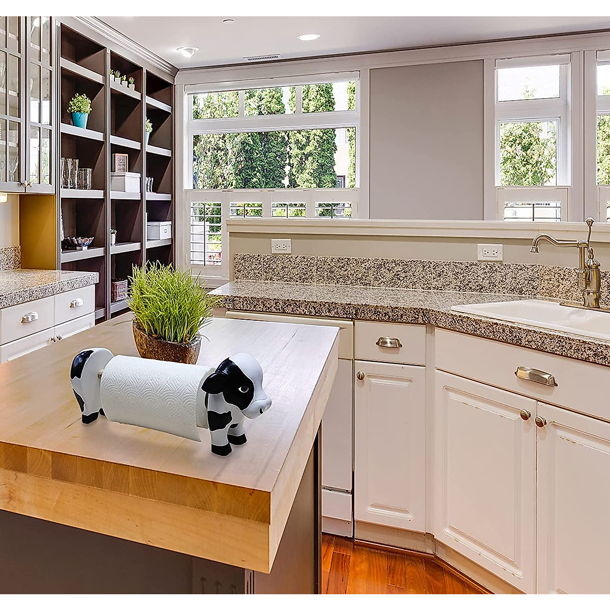 Wooden Paper Towel Holder Countertop Farmhouse Cow Design Paper Towel Roll Holder Stand Base Rustic Animal Paper Towel Organizer for Kitchen Living Room Bedroom Home Farmhouse Decoration