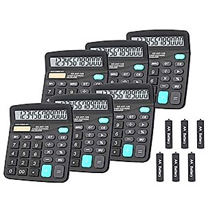 Calculators, BESTWYA 12-Digit Dual Power Handheld Desktop Calculator with Large LCD Display Big Sensitive Button (Black, Pack of 6)