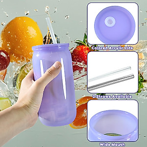 16oz Plastic Mason Jars, 6Pack Mason Drinking Acrylic Cups with Plastic Lids and Stainless Steel Straws Iced Coffee Cups Shatterproof Unbreakable Tumblers for Smoothies, Beer, Coffee, Jelly Color