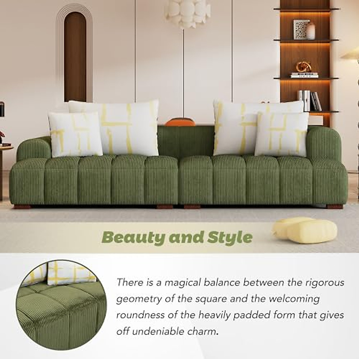 Modern Cloud Sofa Mid-Century Comfy Boucle Couch,Oversized Luxury Loveseat Corduroy Fabric Upholstered Leisure Deap Seat Sectional Sofá Modular Couches with 4 Throw Pillows for Living Room