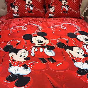 Haru Homie 100% Cotton Kids Reversible Printing Mickey Mouse Couples Duvet Cover 2PCS Bedding Set with Zipper Closure, Twin(No Comforter)