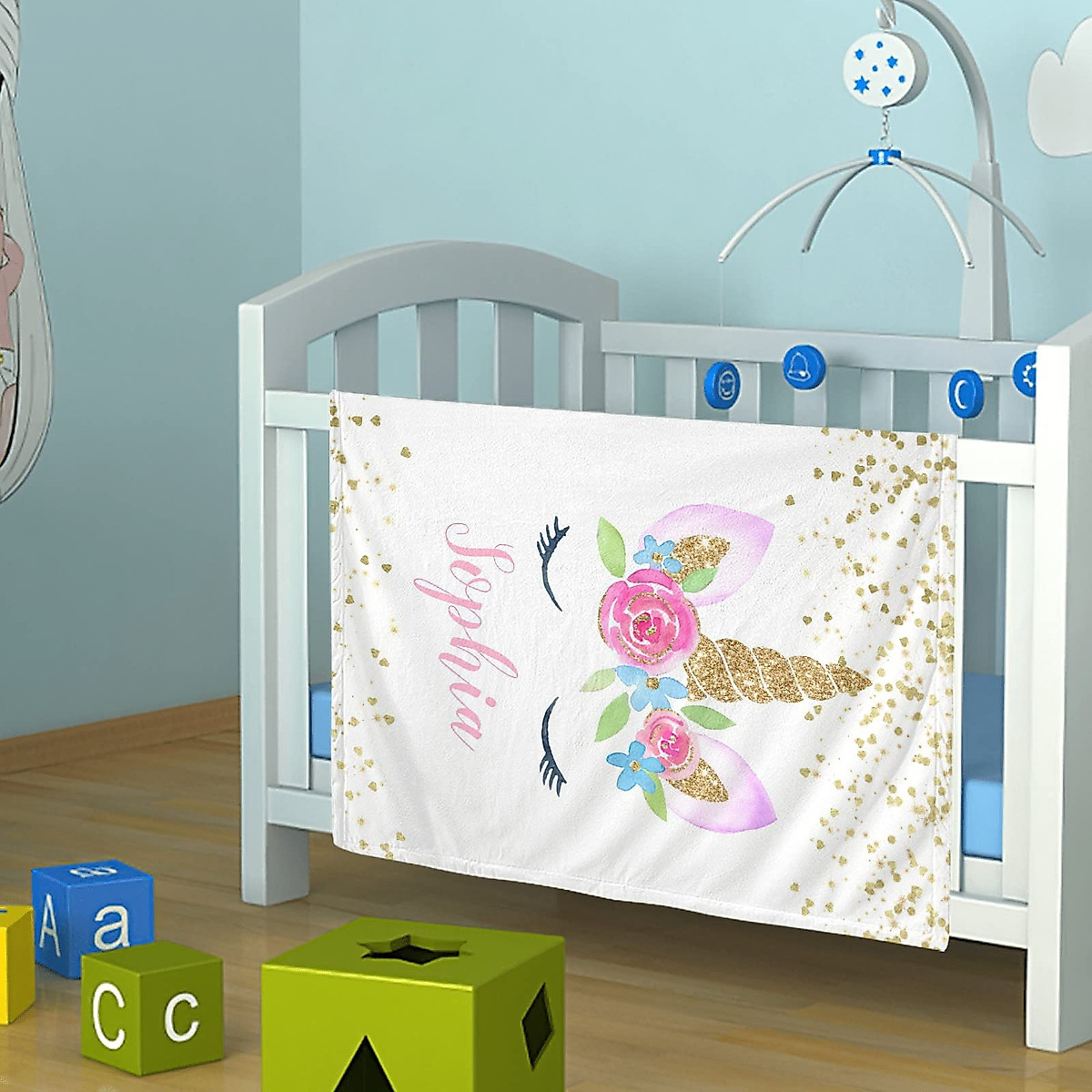 Seamaid Custom Unicorn Baby Blanket for Girls Customizable Baby Blanket with Name Personalized Baby Gifts Personalized Name Blanket Baby Girl Blanket - 30x40in