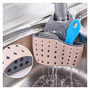 Kitchen Sink Holder Hanging Drain Basket Adjustable Soap Sponge Shelf Organizer Bathroom Faucet Holder Rack Kitchen Accessories Pot Rack Wall Mounted Hook Closet (Color : Beige1)