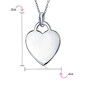 Tiny Minimalist Blank Plain Flat Heart Shape Initial Pendant Necklace For Teen For Women .925 Sterling Silver