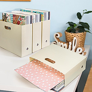 Foldable Scrapbook Paper Storage Organizer, 12x12 Scrapbook Paper Storage, Plastic File Organizer, Beige, 3 Pack