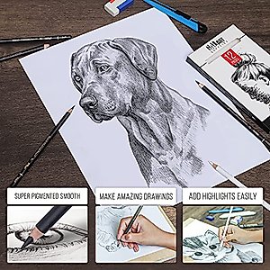 Galart Supplies Charcoal Drawing Set – 12 Pieces Pre-Sharped Soft, Medium, Hard and White Charcoal Pencils for Drawing with Organizer Tray, Shading and Sketching for Artists and Beginners