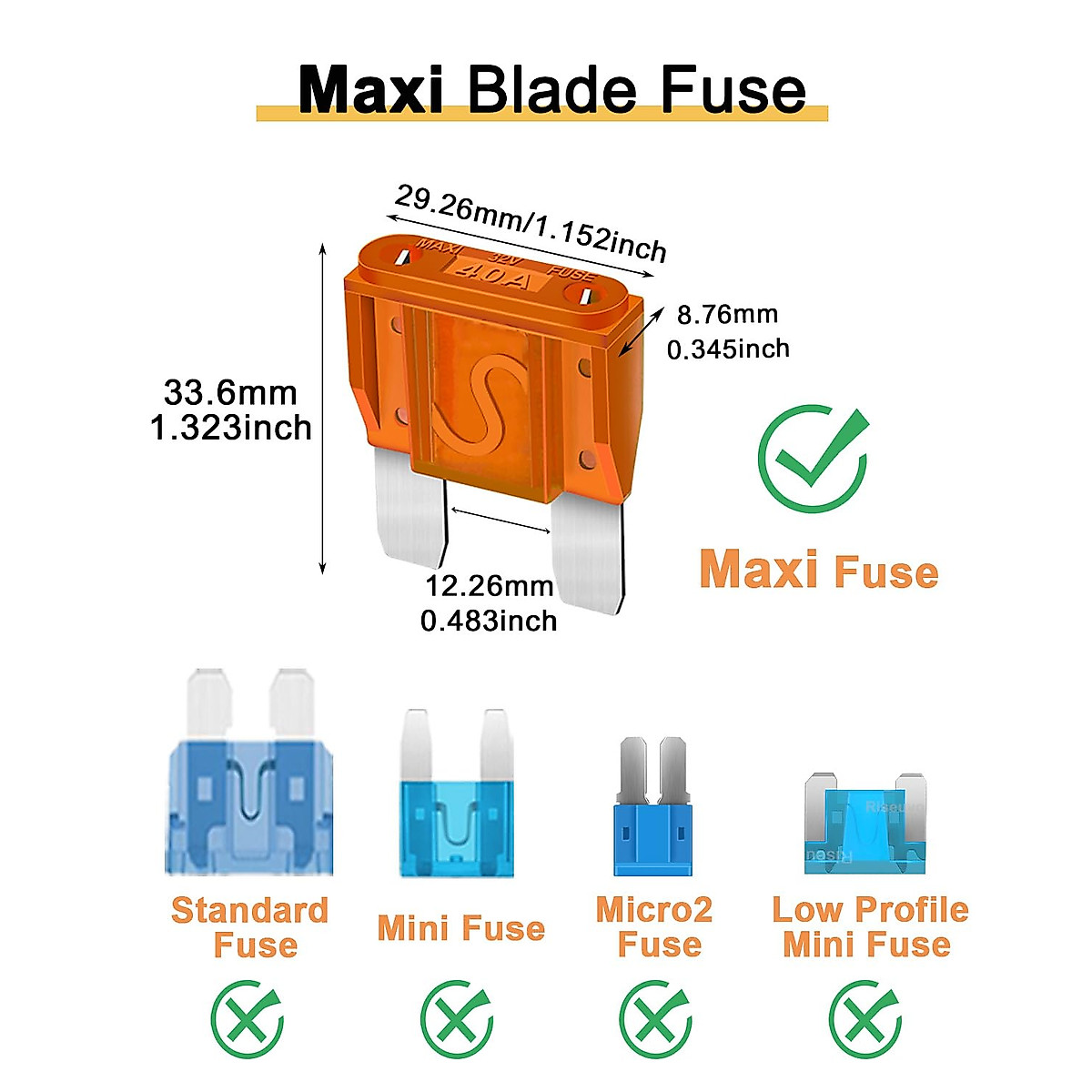 10pcs 40AMP Maxi Fuses - 40A 32V Automotive Blade Fuse for Auto, Car, Rv, Boat, Truck