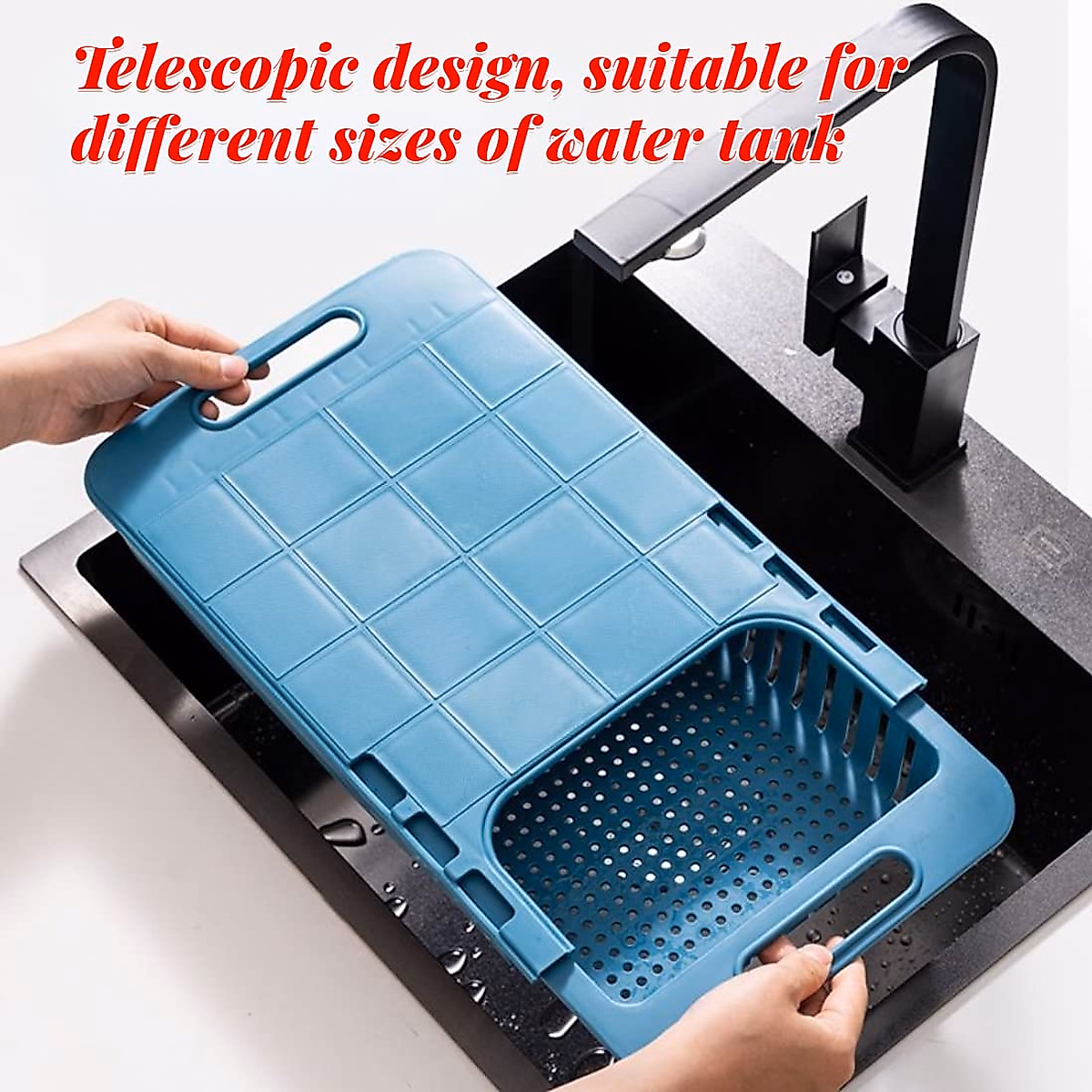 Multifunctional Chopping Board, Plastic Kitchen Sink Strainer with Stoarge Basket 3 in 1 for Cutting Washing Draining (Off White)