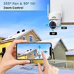 NUFEBS Security Camera 2K/4MP Wireless Outdoor with Solar Panel 355°PTZ 2.4G WiFi Waterproof Surveillance Motion Dection Spotlight/Siren, Color Night Vision，2 Way Audio，SD Card Slot/Clound (White)