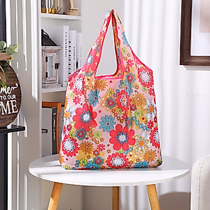 Shappy 25 Pack Reusable Shopping Bags Floral Grocery Bags Foldable Tote Bags Machine Washable Bags for Kitchen Waterproof Lightweight, As Pictures Shown