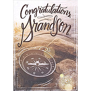 Designer Greetings Natural Colored Compass on Rock Formation Graduation Congratulations Card for Grandson