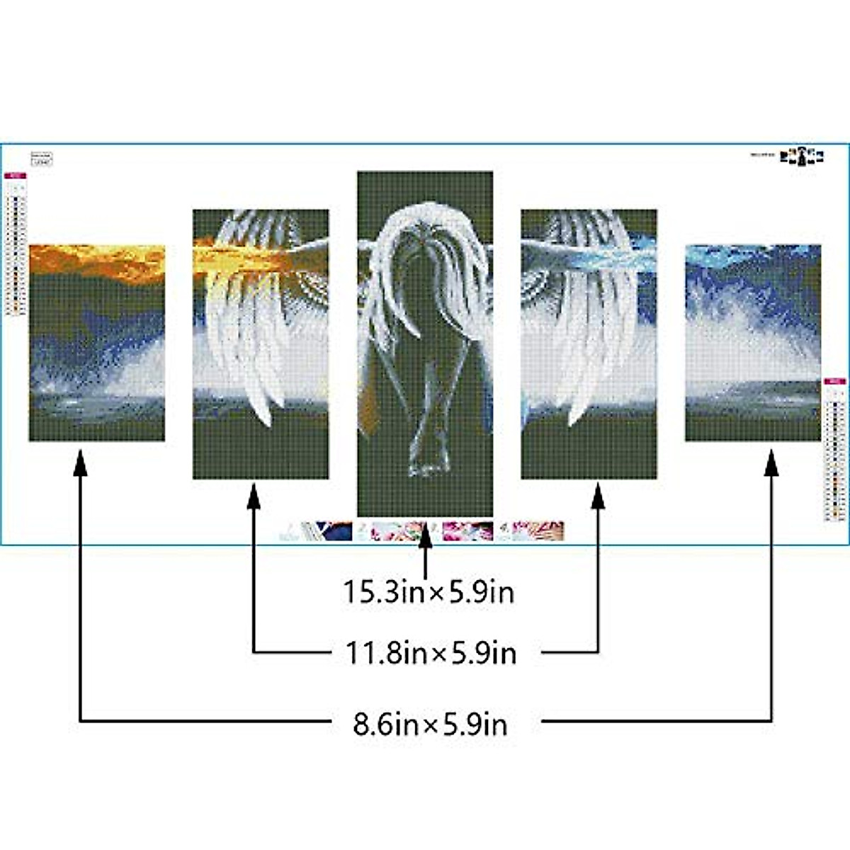 DIY 5D Diamond Art Kits for Adults,Fire Water Angel Magic Wings 5 Piece Multi Full Drill Diamond Embroidery Kit Home Office Wall Art Decor Paint by Numbers 17.7x37.4 inch