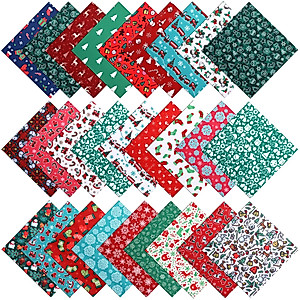 Preboun 50 Pcs 8 x 8 Inches/ 20 x 20 cm Christmas Fabric Squares Christmas Fabric 25 Different Patterns Fabric Scraps Quilting Craft Fabric Patchwork Fabric Bundles for Sewing Crafting DIY Supplies