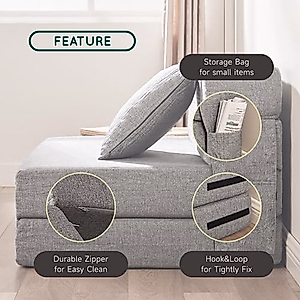 Z-hom Folding Sofa Bed, 6 inch Foldable Mattress Convertible Sleeper Chair Floor Mattress Couch, Convertible Sofa Bed with Pillow & Washable Cover for Room/Office/Dorm 76" x 39" x 6" (Light Grey)