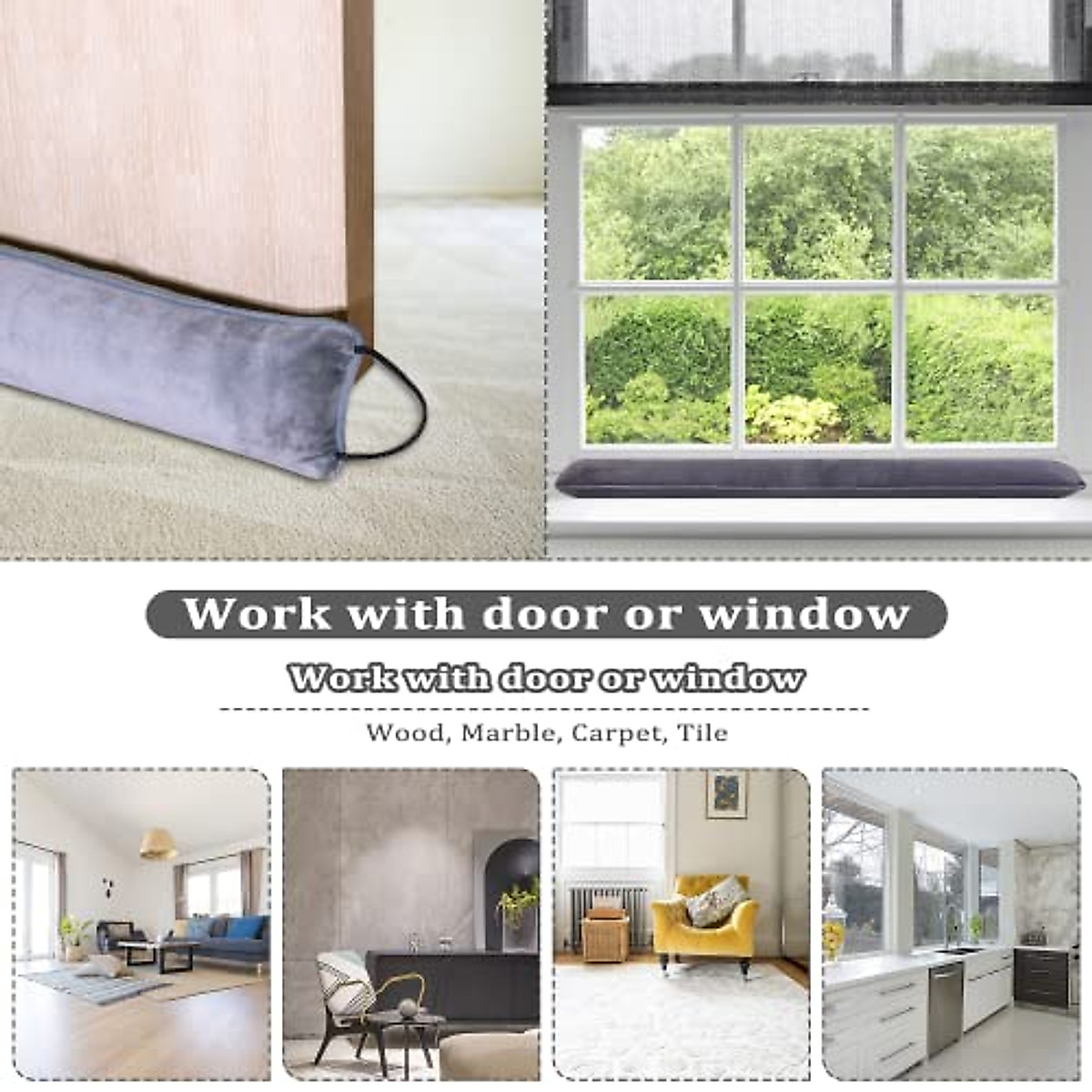 My OLi Under Door Draft Stopper Decorative Wind Stopper 36 inch for Door & Window Noise Blocker Gap Stoppers Window Sealer - Light Gray