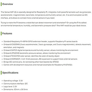 Waveshare Sense HAT (B) for Raspberry Pi Onboard Multi Powerful Sensors Supports External Sensors