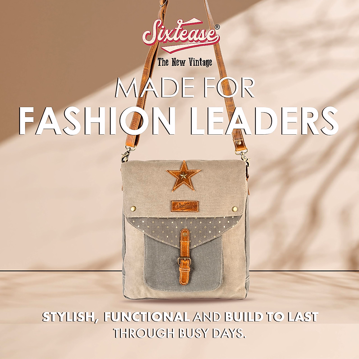 SIXTEASE Womens Shoulder Bag Vintage Style Shoulder Bags for Women - Made with Genuine Leather, Upcycled Canvas, or Hair On - Handmade, Adjustable Strap, Brass and Zinc Hardware - Miranda