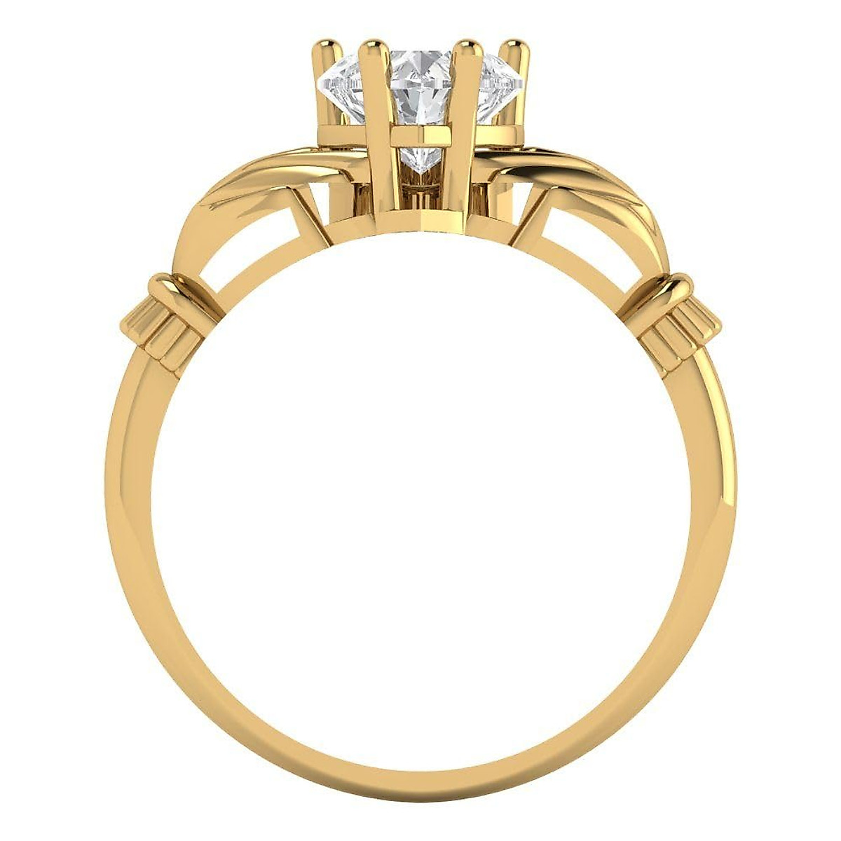 1.06 Ct Brilliant Heart Cut Clear Simulated Diamond 14K Yellow Gold Solitaire Claddagh Statement Ring Size 10.75