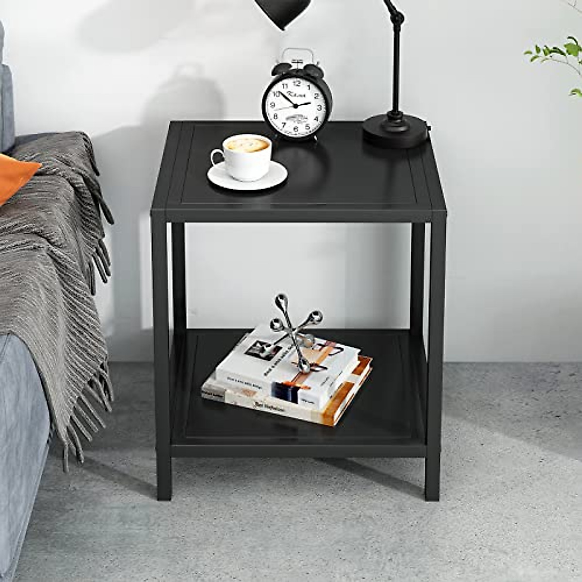 NEW JETO End Table Modern Small 2 Tier Side Table Nightstand/Easy Assembly Living Room Tables-European Wrought Iron Style Square Coffee Table
