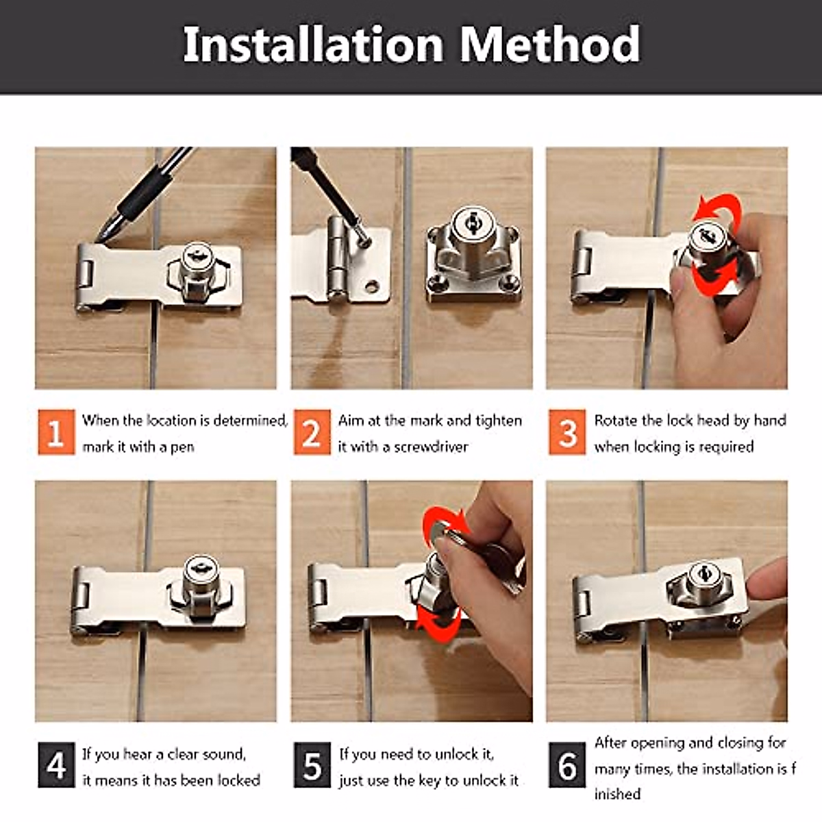 Home Security Zinc Alloy Cupboard Punch-free Cabinet Keyed Hasp Lock Drawer Door Lock - (Color: 2.5 inch-Silver)