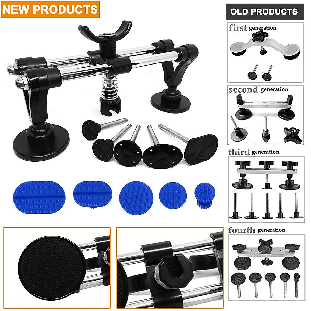 Manelord Auto Body Repair Tool Kit, Car Dent Puller with Double Pole Bridge Dent Puller, Glue Puller Tabs, Glue Shovel for Auto Dent Removal, Minor dents, Door Dings and Hail Damage (with Glue Set)