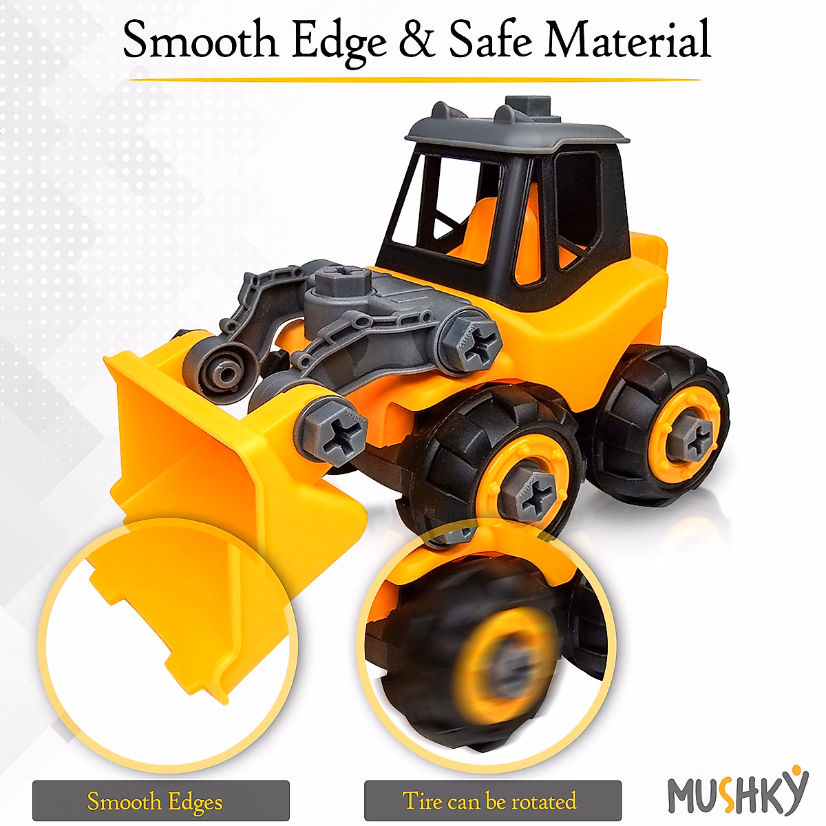 Mushky Take Apart Toys for Boys and Girls, 26pc Assembly Bulldozer Toys Construction Truck with Screwdriver, STEM Educational Learning Toys for Toddlers, Best Toy Vehicles Gifts for 3 4 5 6 Year Olds