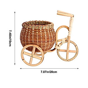 BESPORTBLE Handmade Samll Rattan Basket Bamboo Woven Storage Basket Tricycle Shape Flower Plant Basket for Home Wedding Desktop Ornament (Style 2)