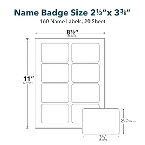 LotFancy Name Tag Stickers, 2 1/3" x 3 3/8", 20 Sheets (160 Labels), Matte White, Adhesive Blank Badge Labels for Inkjet/Laser Printer, Printable Sticker Paper