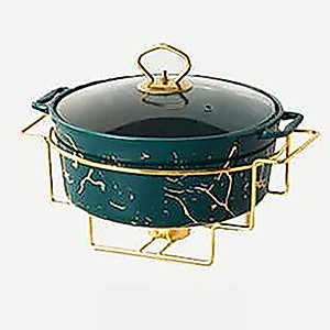Buffet Warmer Set with Glass Lid - 2 Quart Round Chafing Dish Buffet Set, Ceramic Marble Finish Chafer for Weddings, Parties and Banquets - Perfect for Your Catering Needs