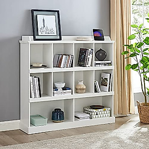 UpperHse Living W52 × H48 Barrister Lane Bookcase with 10 Storage Cubbies, Free Standing Bookshelf Library Standard Bookcase for Home Office Living Room Bedroom, Solid White