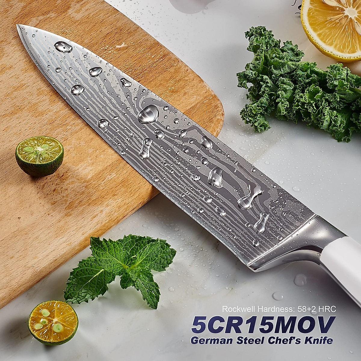 POPSUN Ultra Sharp Chef Knife, 8 Inch Kitchen Knife with Poultry Shear, Professional High Carbon Stainless Steel Chef Knife with Ergonomic ABS Handle