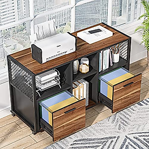 Tribesigns 2 Drawer Wood File Cabinets, Modern Mobile Lateral Filing Cabinet for Letter/ A4 Size, Printer Stand with Open Storage Shelves and Drawer for Home Office, Rustic Walnut