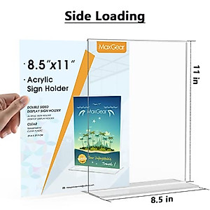 MaxGear 8.5 x 11 Acrylic Sign Holder 6 Pack, Clear Table Paper Display Stand Double Sided Menu Flyer Holder Vertical Picture Frame Plastic Plexi Sign Holders for Office, Store, Restaurants, Hotels