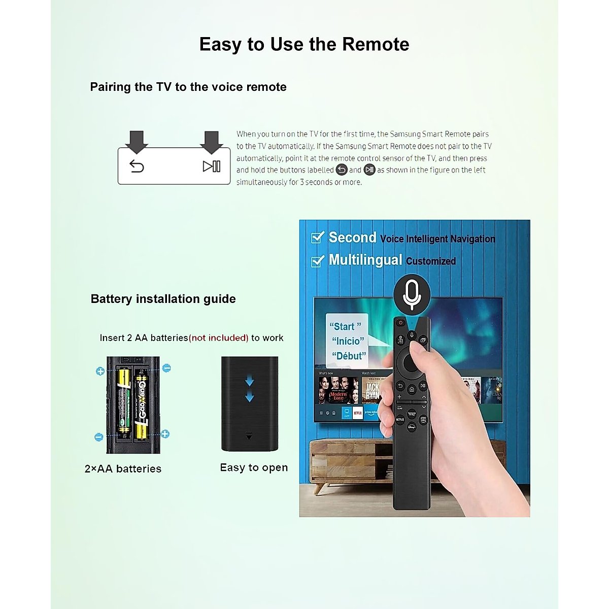 JISOWA Replacement Voice Remote Control Universal for Samsung Smart TV 4k 8K Ultra HD Neo QLED OLED Frame Crystal UHD Series Q60B Q70B Q80B QN85B QN90B QN95B QN800B QN900B S95B 2021-2022-2023 Models
