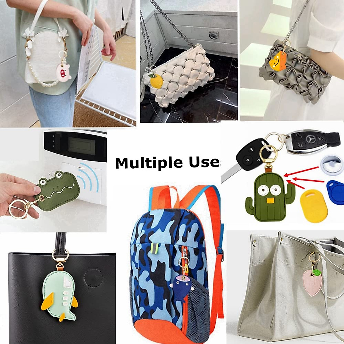 Tomcrazy 2 Pack 3in1 PU Leather Protective Case for Airtag Cover Samsung Galaxy SmartTag Keychain Access Card Keys (1 Cheese & 1 Dumpling)