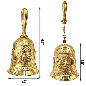 Hourwof Hand Bell,Metal Dinner Bell Decorative Wedding Bells Service Bell Call Bell Christmas Bell,Gold
