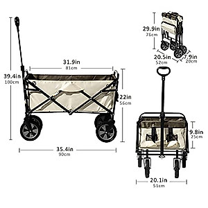 Garden Folding Trolley Portable Collapsible Outdoor Utility Wagon Picnic Camping Cart 80KG Max Load Push Wagon Sturdy Lightweight Beach Outdoor Garden Picnic Cart,White