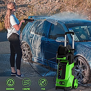 BOSEN Electric Pressure Washer - 3800 PSI + 2.8 GPM High Pressure Washers with 4 Interchangeable Nozzles and Foam Cannon Hose Reel, Power Washers Electric Powered for Home/Driveway/Patio